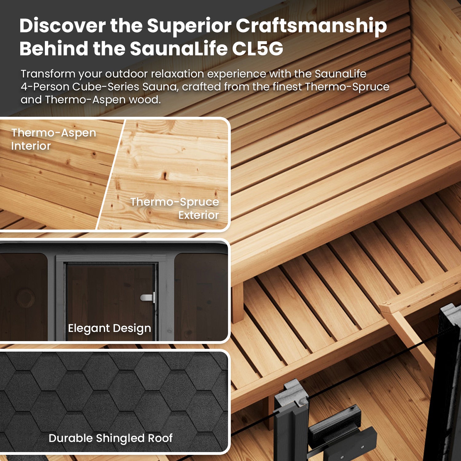 SaunaLife 4-Person Cube-Series Outdoor Home Sauna Kit CL5G - Nordica Sauna